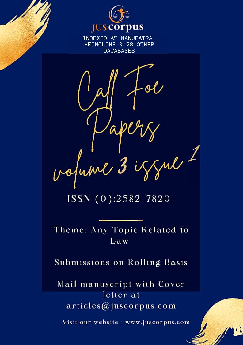 Call for Papers by Jus Corpus Law Journal (Vol. 3 Issue 1) - Jus Corpus